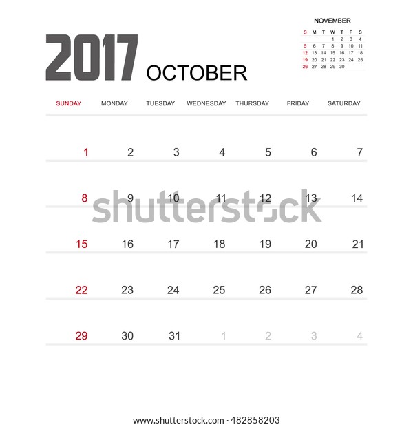 Template Calendar October 2017 Stock Vector (Royalty Free) 482858203 ...