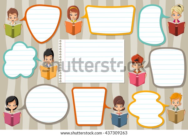 Template Cartoon Children Reading Books Students Stok Vektör (Telifsiz ...