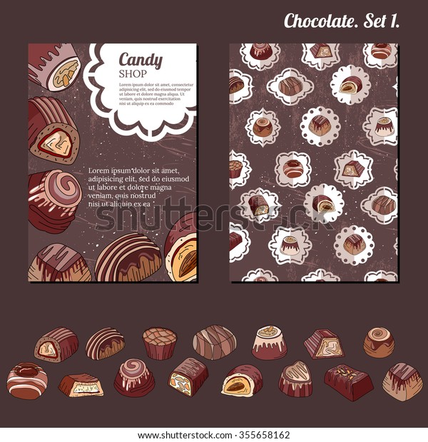 Template Different Kinds Chocolate Candies Milkdarkwhite Stock Vector ...
