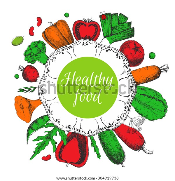 Template Hand Drawing Vector Vegetarian Background Stock Vector ...