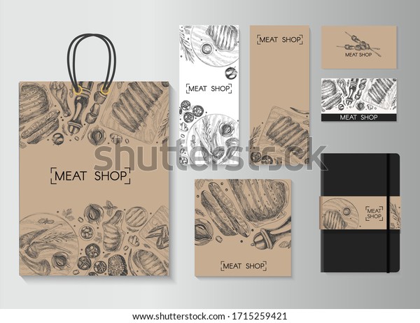 Template identity. Meat shop, meat menu