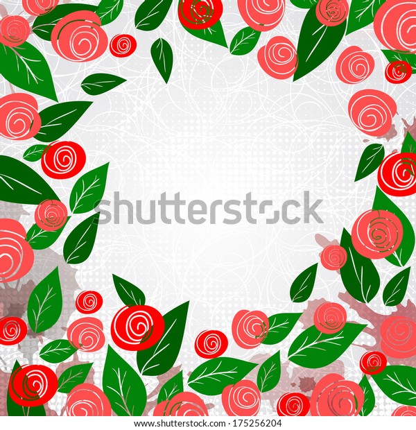 Template Laconic Cartoon Pink Roses Green Stock Vector (Royalty Free ...