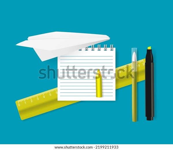 Template School Supplies Spiral Block Note Stock Vector (Royalty Free ...