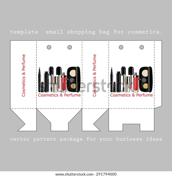 template small shopping bag for cosmetics. vector pattern package for ...
