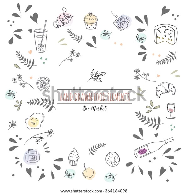 Templates Design Hand Drawn Linear Foods Stock Vector (Royalty Free ...