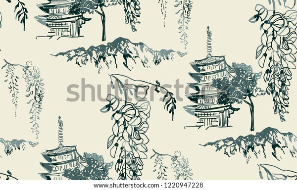Temple Nature Landscape View Vector Sketch Stock Vector (Royalty Free ...