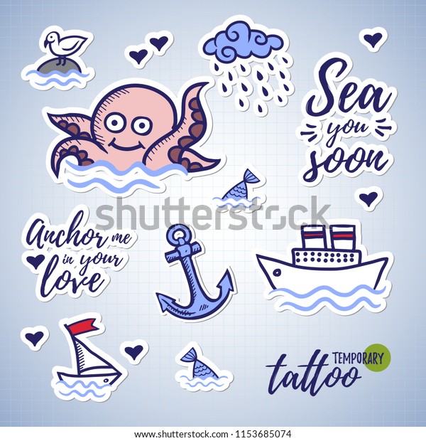 Temporary Tattoo Layout Cartoon Doodle Set Stock Vector (Royalty Free ...