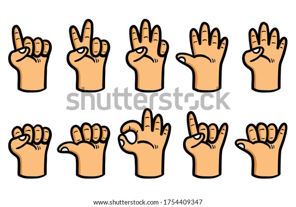 Ten Cartoon Hand Gesture Vector Illustration Stock Vector (Royalty Free ...