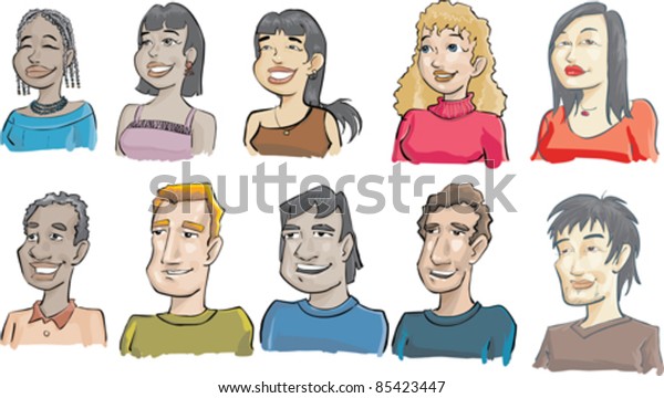 Ten Faces Different People Different Races Stock Vector (Royalty Free ...