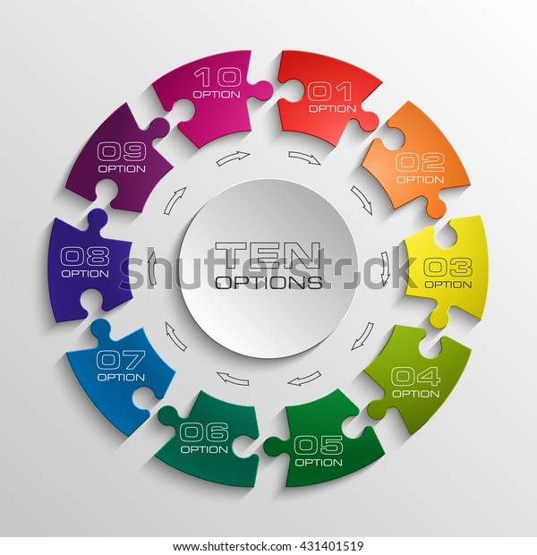 Ten Piece Flat Puzzle Round Infographic Stock Vector (Royalty Free ...