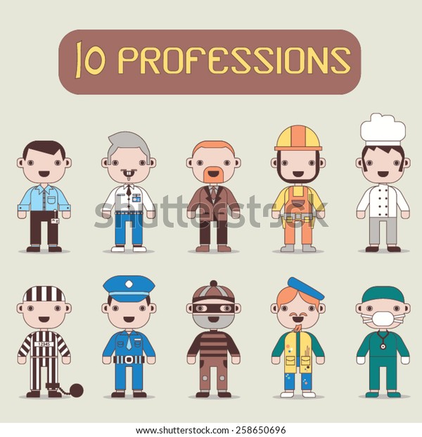Ten Professional Characters Office Workers Constructer Stock Vector ...