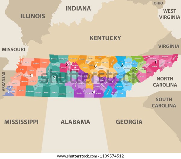 Tennessee Vector Congressional Distrcits Map Nearest Stock Vector ...