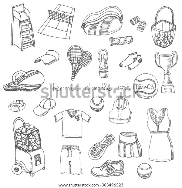 Tennis Hand Drawn Set Doodle Vector Stock Vector (Royalty Free) 303496523