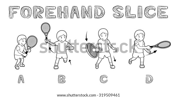 Tennis Motion Forehand Slice Boy Monochrome Stock Vector (Royalty Free ...