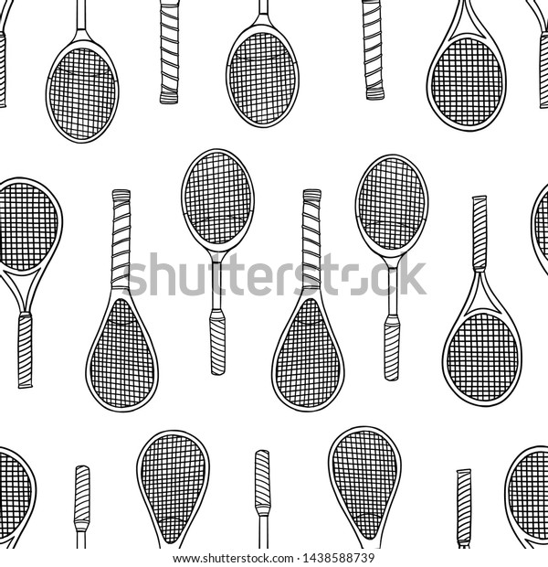 Tennis Racket Doodle Seamless Pattern Vector Stock Vector Royalty Free