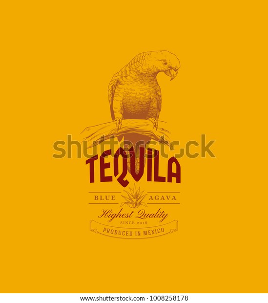 Tequila label design with parrot