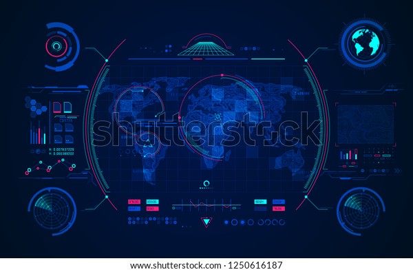 Terrain World Map Digital Radar Interface Stock Vector (Royalty Free ...