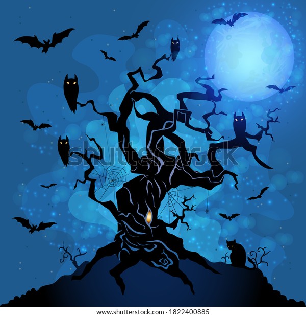 Terrifying Landscape Scary Tree Blue Tones Stock Vector (Royalty Free ...