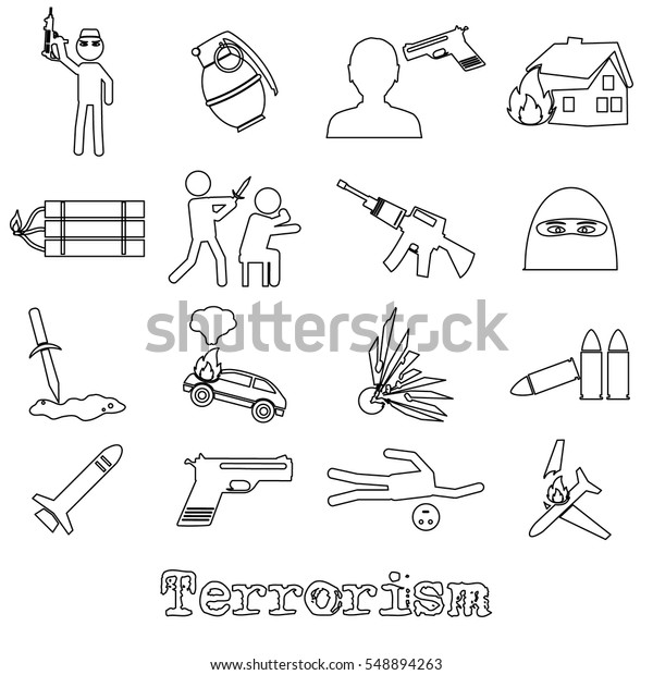 Terrorism Theme Set Simple Outline Icon Stock Vector (Royalty Free ...