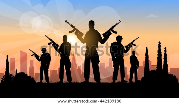 Terrorist Group Over City View Banner Stock Vector (Royalty Free) 442189180