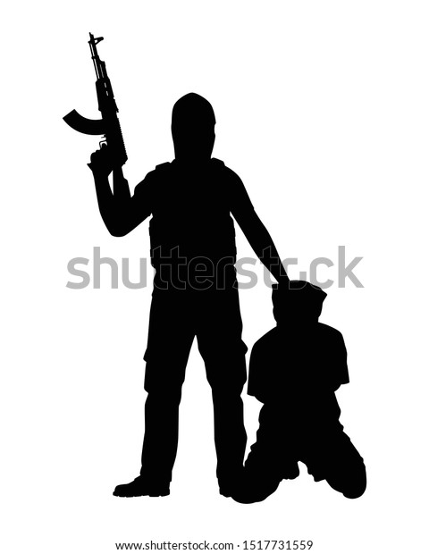 Terrorist His Weapon Hostage Silhouette Vector Stock Vector (Royalty ...