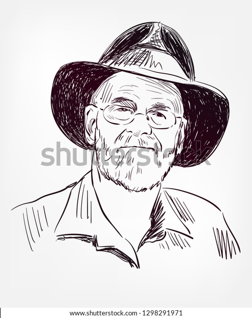 Terry Pratchett Vector Sketch Illustration Portrait: เวกเตอร์สต็อก ...