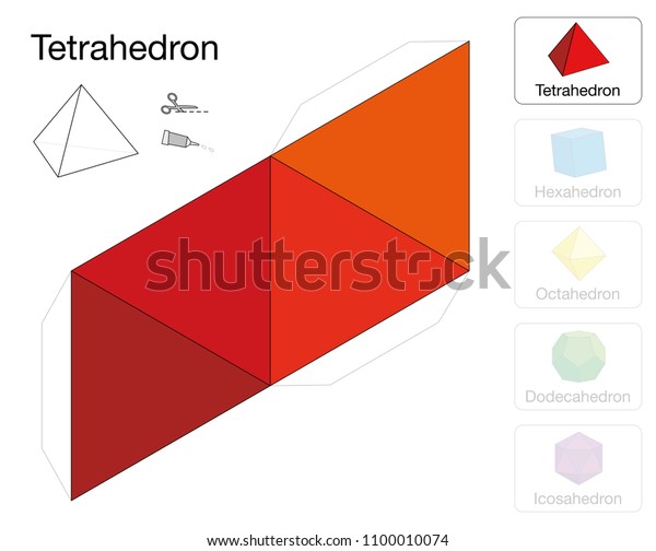 Tetrahedron Platonic Solid Template Paper Model Stock Vector (Royalty ...