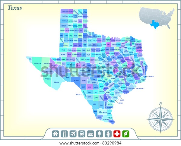 Mapa estatal de Texas con asistencia comunitaria y activa ilustración ...