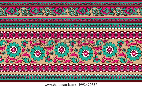 Textile Floral Border Multi Colors Stock Vector (Royalty Free ...