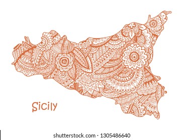 Textured Vector Map Sicily Hand Drawn Stock Vector (Royalty Free ...
