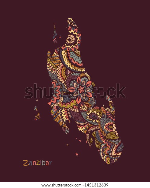 Textured Vector Map Zanzibar Illustration Hand Stock Vector (Royalty ...
