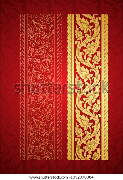 Thai Art, Gold border with north of thailand line floral (Lanna Style)