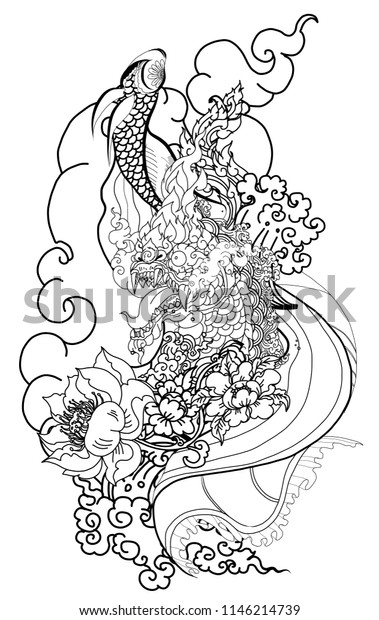 Thai Dragon isolate vector and tattoo design.Thai buddhism and Animal ...