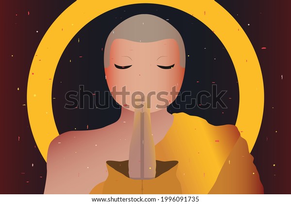 Thai Monk Praying Vector Illustration Stock Vector (Royalty Free ...