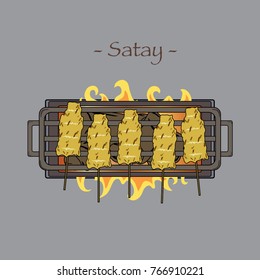 Thai Pork Satay On Fire Stock Vector (Royalty Free) 766910221 ...