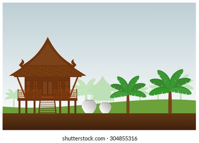 Thai Style House Vector Illustration Stock Vector (Royalty Free) 304855316
