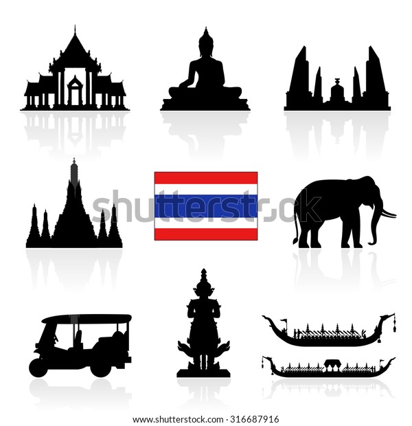 Vektor Stok Set Ikon Tengara Thailand. Vektor dan (Tanpa Royalti ...