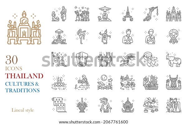 Thailand Line Icon Set Vector Illustration Stock Vector (Royalty Free ...