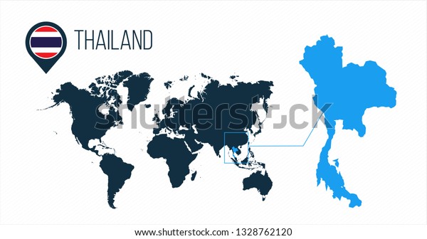 「Thailand Map Located On World Map」のベクター画像素材（ロイヤリティフリー） 1328762120 ...