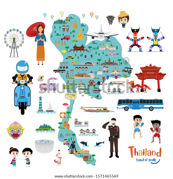 Thailand Map Thailand Travel Landmarks Vector: เวกเตอร์สต็อก (ปลอดค่า ...