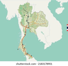 Thailand Transportation Main Road Map Vector Stock Vector (Royalty Free ...