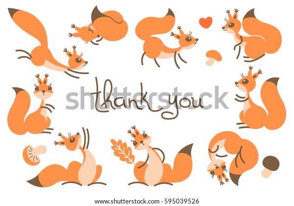 Thank You Card Cute Squirrels Vector Stock Vector (Royalty Free ...