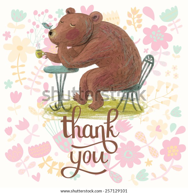 Thank You Cute Cartoon Bear Sitting Stock Vector (Royalty Free) 257129101