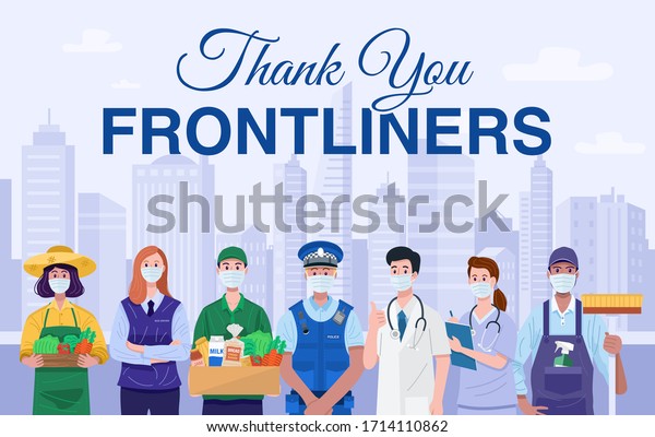 Thank You Frontliners Concept Various Occupations Stock Vector (Royalty ...