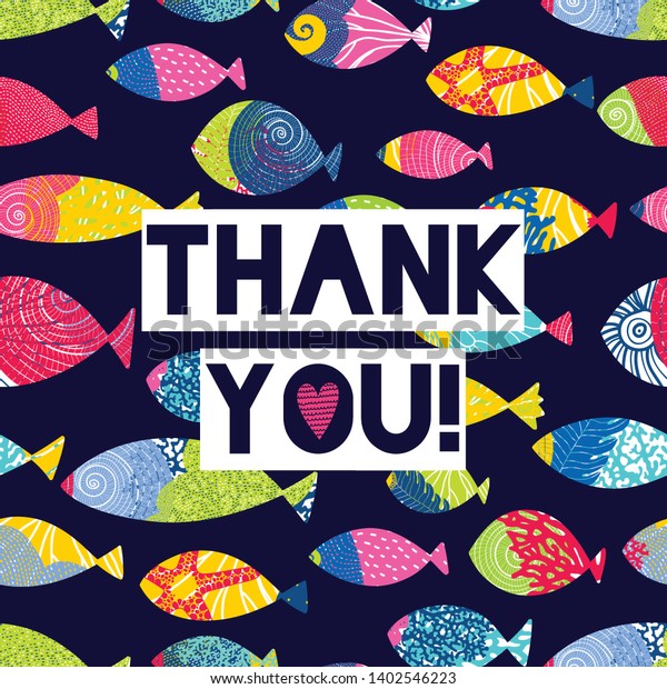 Thank You Love Fish Vector Postcard Stock Vector (Royalty Free) 1402546223