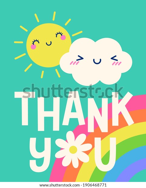 Thank You Typography Design Cartoon Illustration Stock Vector (Royalty ...