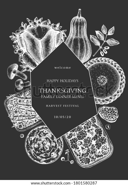 Thanksgiving Day Dinner Design On Chalkboard Stock Vector (Royalty Free ...