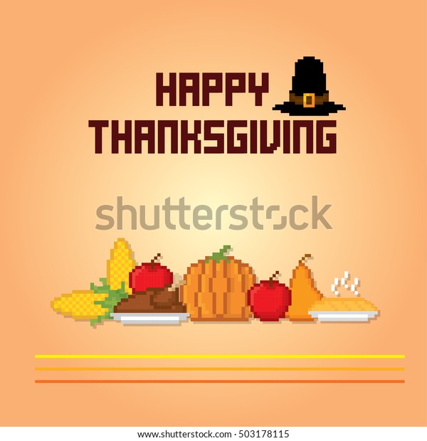 Thanksgiving Day Pixel Art Old School Stock Vector (Royalty Free ...