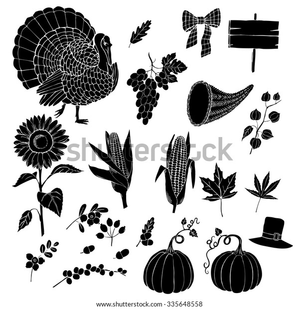 Thanksgiving Day Set Hand Drawn Silhouettes Stock Vector (Royalty Free ...