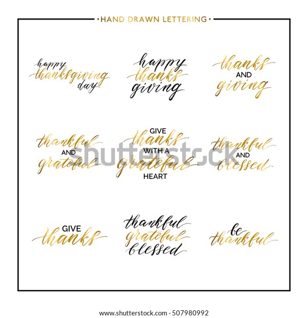 Thanksgiving Gold Text Set Be Thankful Stock Vector (Royalty Free ...